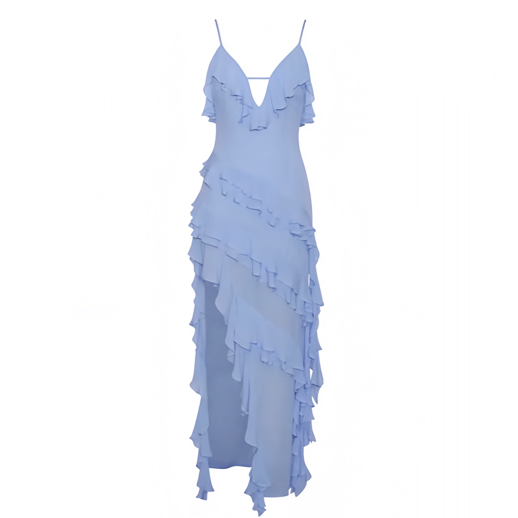 Light Blue Layered Ruffle Bodycon V-Neck Spaghetti Strap Maxi Dress ...