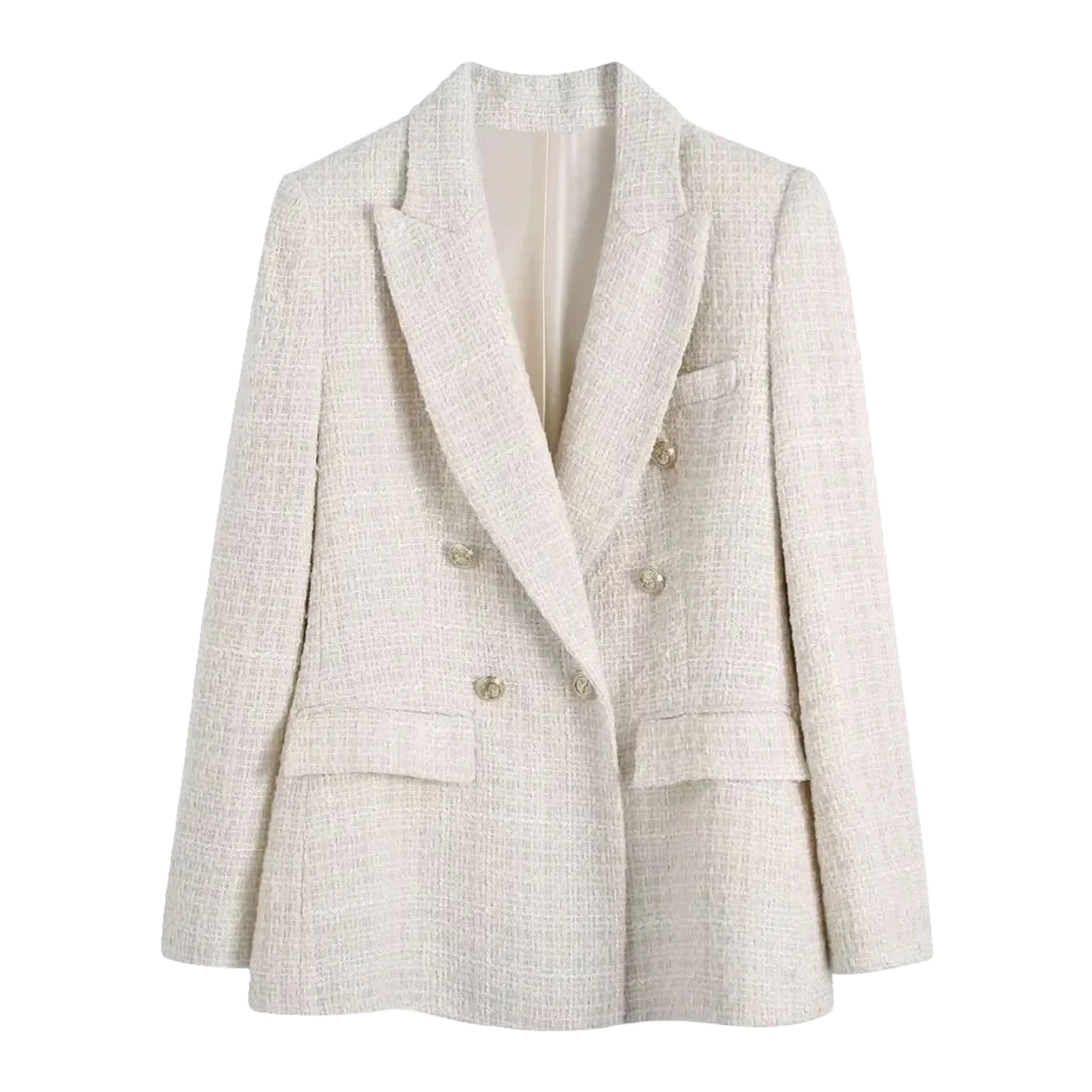 Ivory Tweed Gold Button Blazer Jacket – Toadds