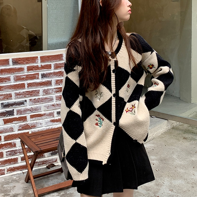 Cottagecore Retro Argyle Cardigan – Toadds