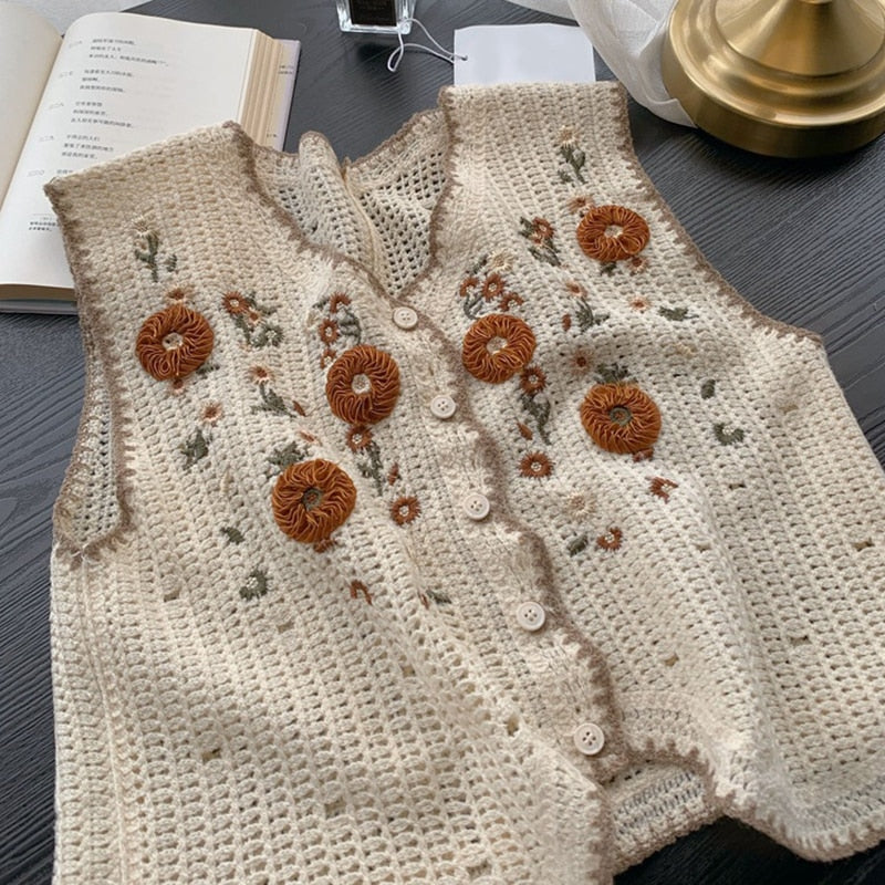 Embroidered Crochet Flower Vest – Toadds