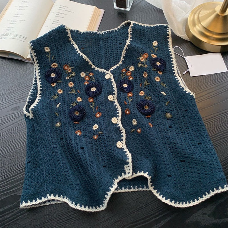 Embroidered Crochet Flower Vest – Toadds