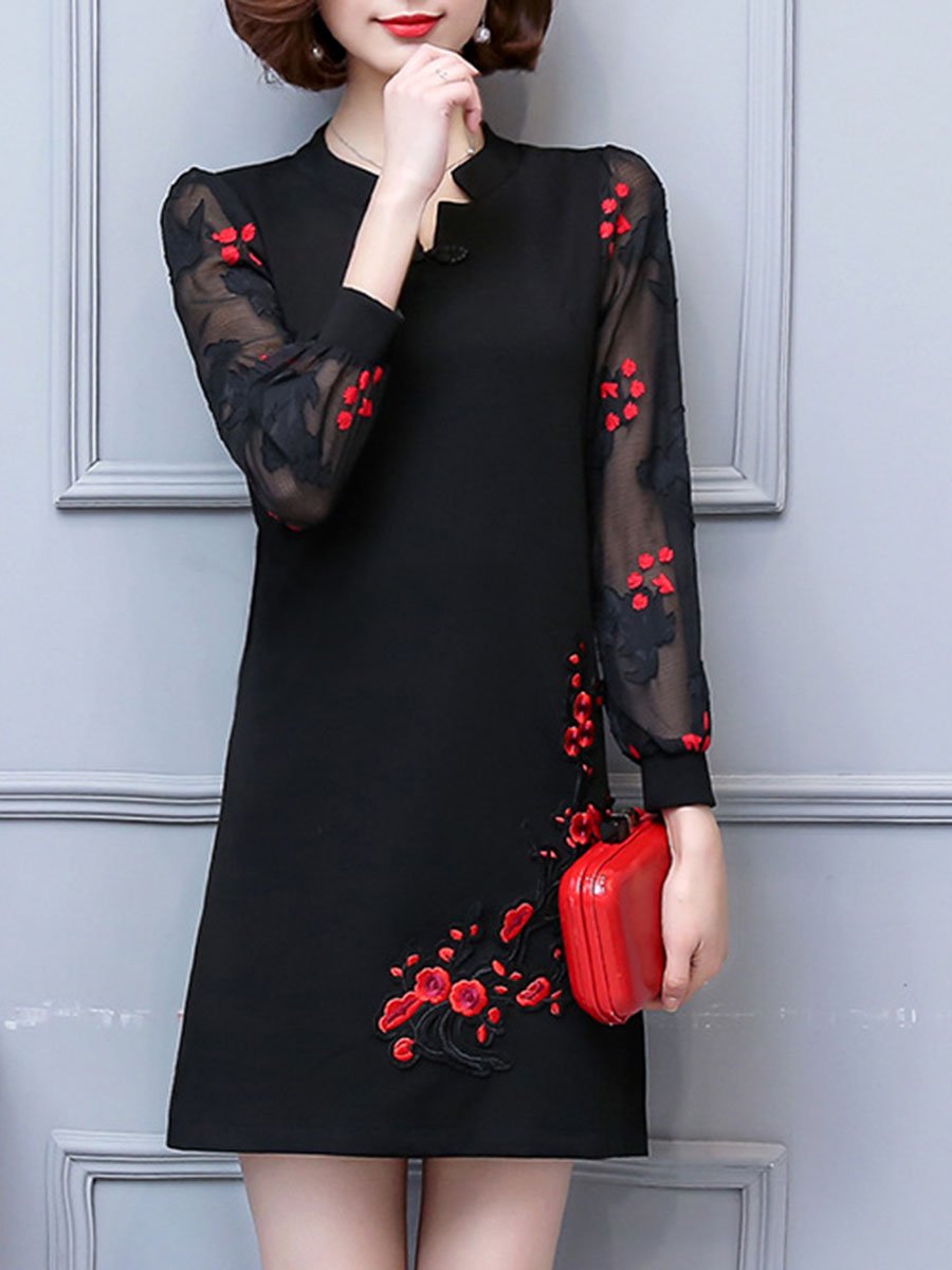 Split Neck Hollow Out Embroidery Shift Dress – Toadds